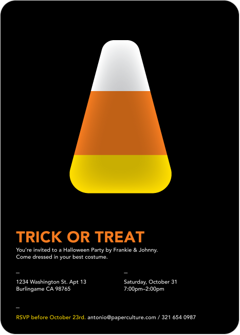 Trick or Treat Candy Corn Halloween Invitations | Paper Culture
