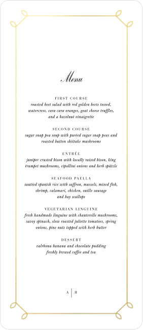 Foil Elegant Scroll Wedding Menus | Paper Culture