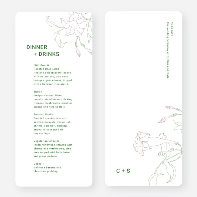 Stenciled Bloom Wedding Menus | Paper Culture